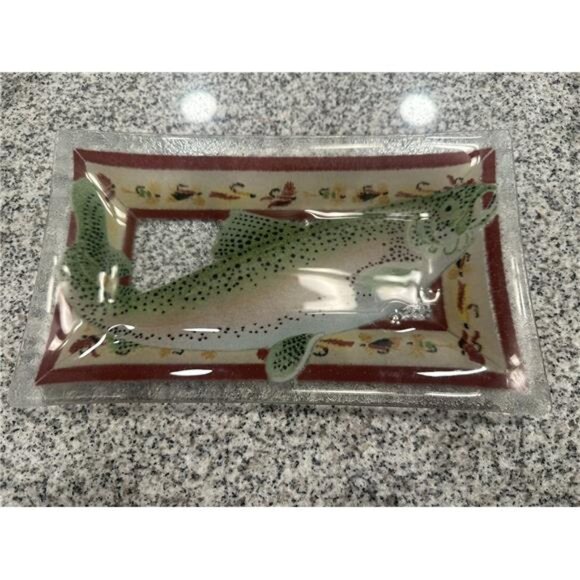 Peggy Karr | Accents | Peggy Karr Fused Glass Fish Trout Plate 9x6 ...